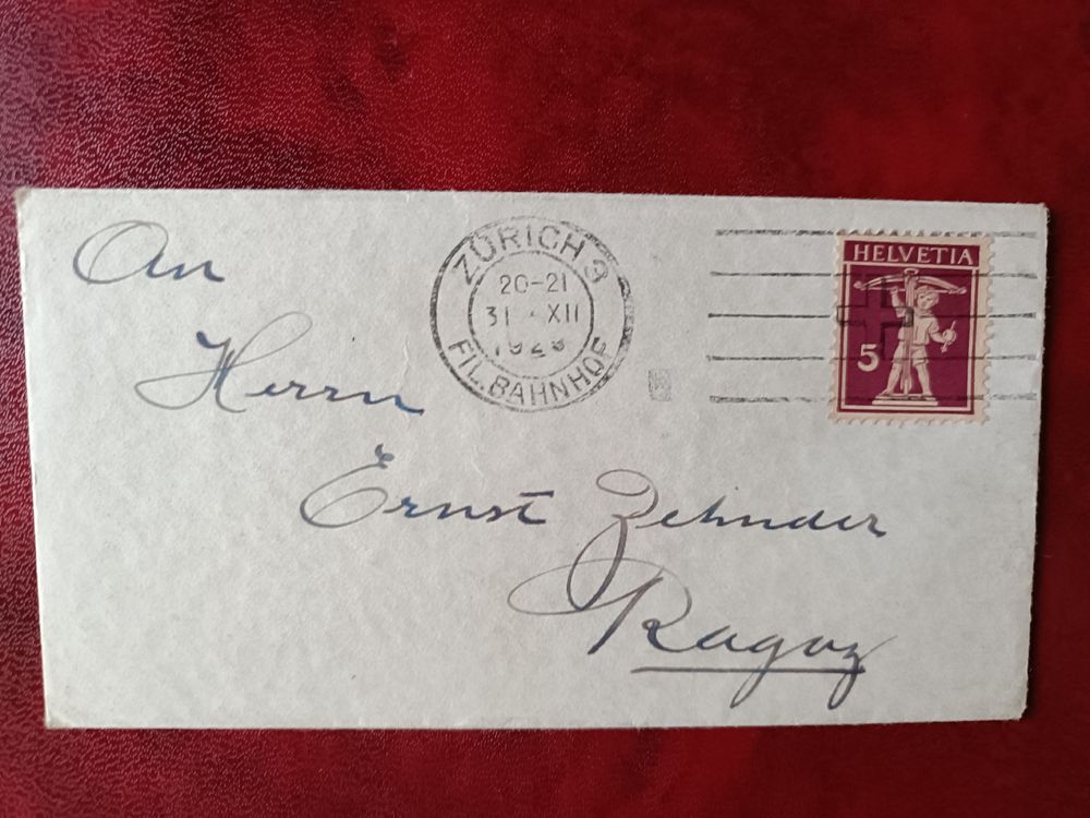 Briefumschlag aus Zürich, 1923,mit 5Rp Marke Helvetia Top (Gebraucht) in Sargans für CHF 2.5 ...