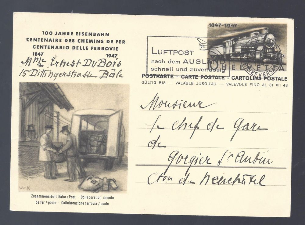 Ganzsache 100 Jahre Eisenbahn Basel 1947 | Kaufen auf Ricardo