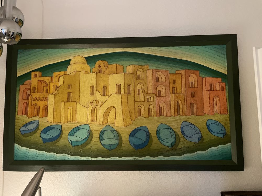 Mario Mazzella Ölgemälde "Procida mit Booten" (Neu (gemäss Beschreibung ...