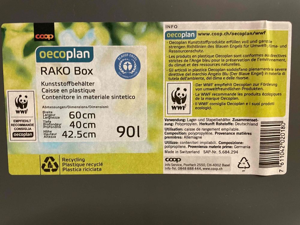 RAKO Box dunkelgrau, 60 x 40 x 42.5 cm, neuwertig (Gebraucht) in Köniz ...