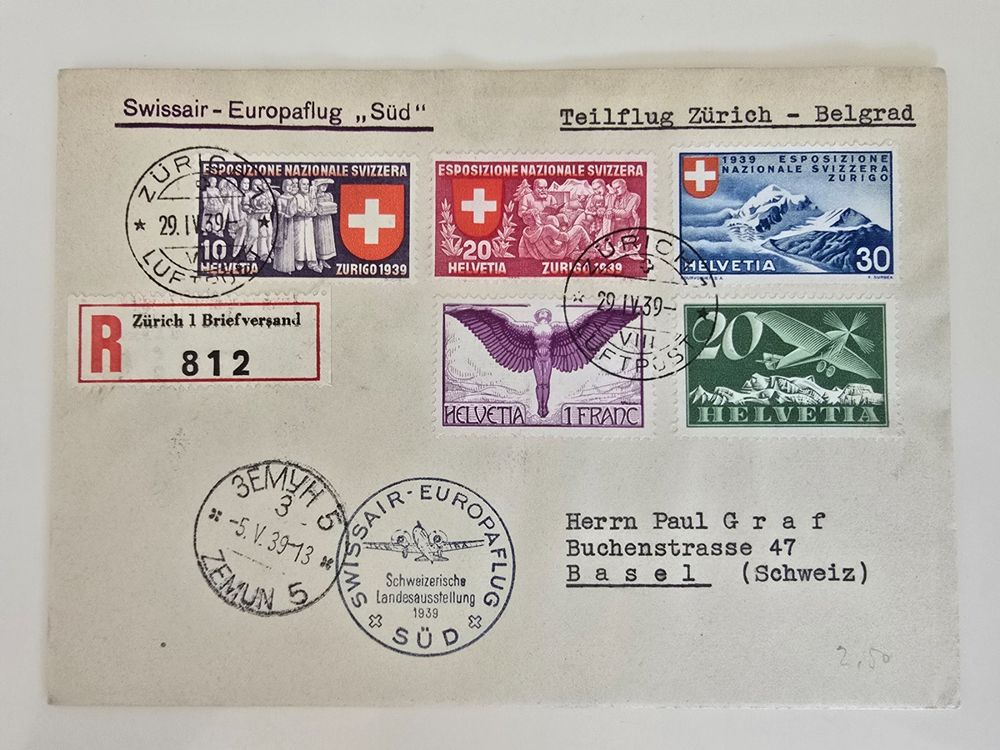 Historischer Briefumschlag "Swissair-Europaflug Süd" 1939 | Kaufen auf Ricardo