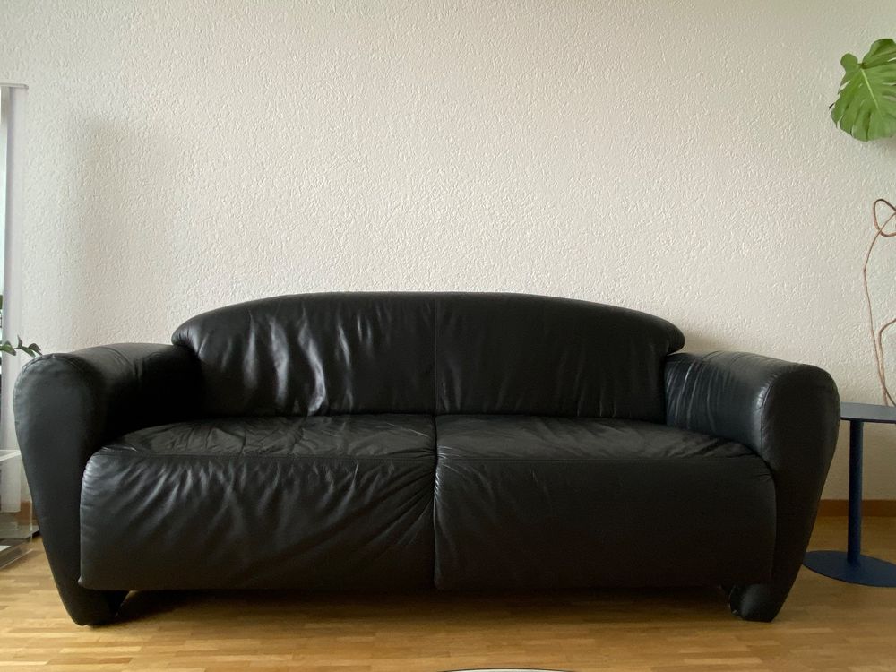 Schwarzes Leder Sofa - Vintage - 2-Sitzer - 2m breit (Gebraucht) in ...