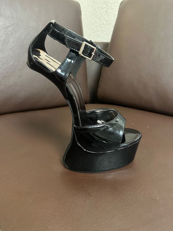 SCHWARZE LACH HEELLESS SANDALEN GR. 43 ABSATZ 20 CM (Neu (gemäss ...