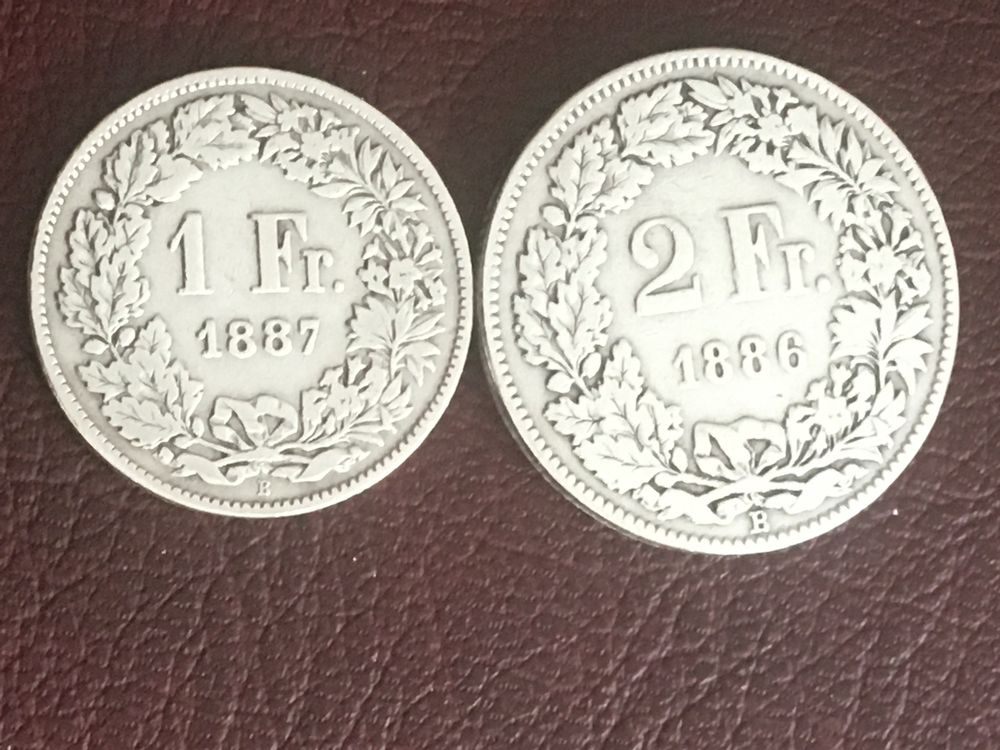 Silbermünzen 2 Franken 1886 und 1 Franken 1887 (Gebraucht) in Rickenbach b. Wil für CHF 13.5 ...