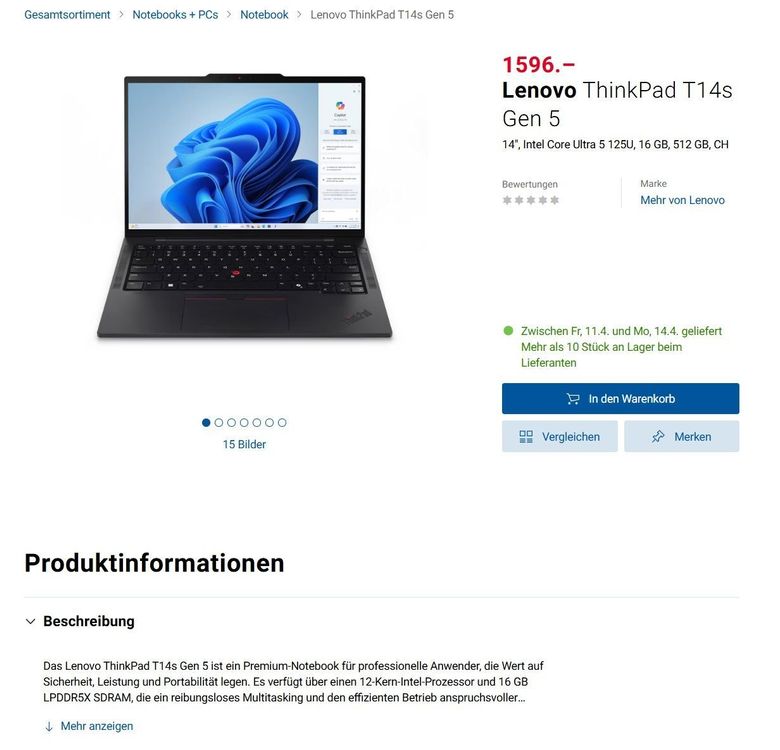 LENOVO THINKPAD T14s GEN 5 | Core Ultra 5, 16GB, W11 T14 CH (Neuf avec ...