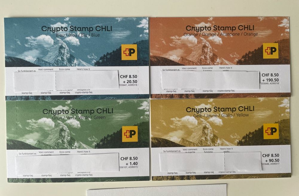 Crypto Stamp CHLI : Orange, Gelb, Blau, Grün (Neu und originalverpackt ...