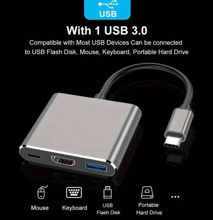 USB-C Adapter mit 4K HDMI + USB-C + USB-A Port / USB 3.0 (Neu und ...