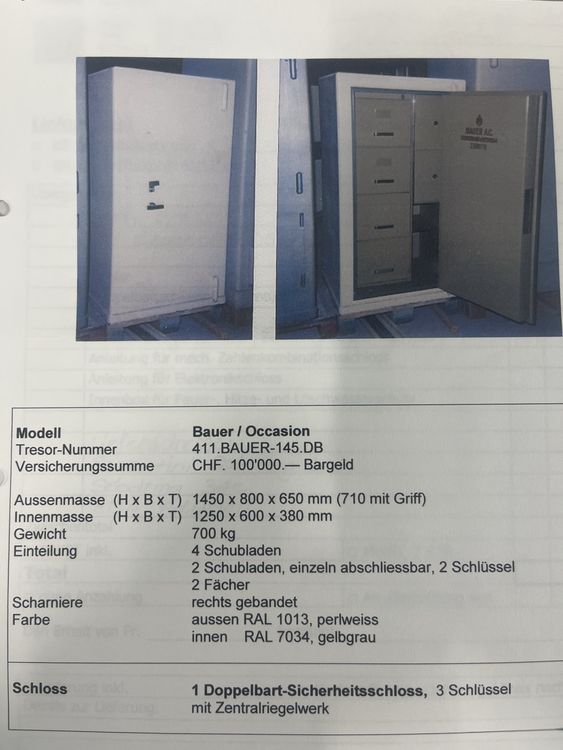 Baur Kassenschrank (Gebraucht) in Adliswil für CHF 1 – nur Abholung auf Ricardo kaufen