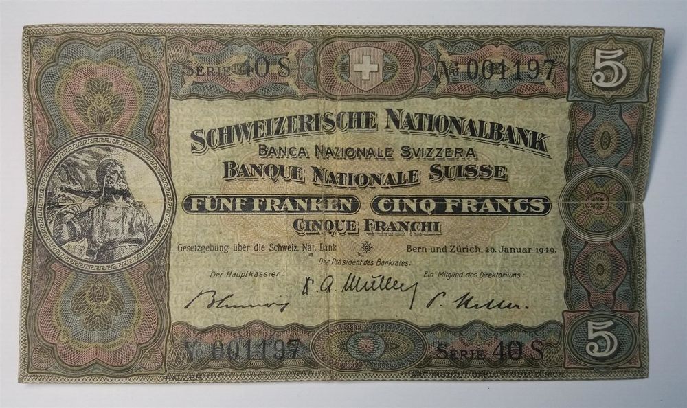 5 Franken Note Tell stark gefaltet 1949 | Kaufen auf Ricardo