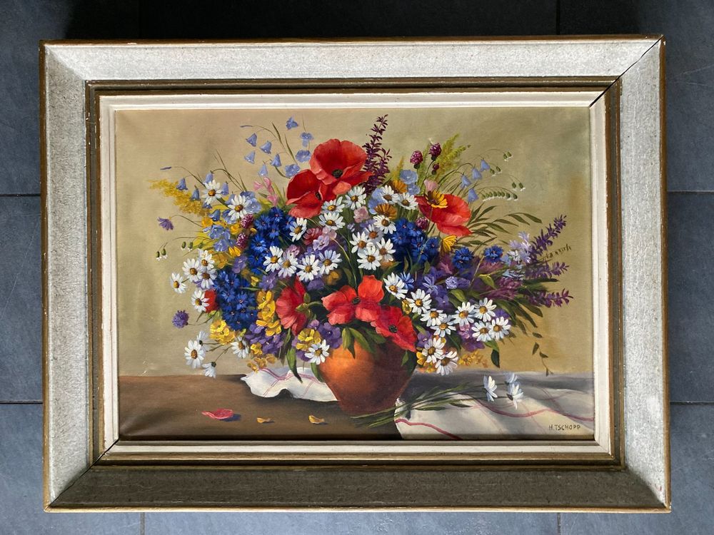 grosses Blumen Gemälde von H. Tschopp Blumenbild | Kaufen auf Ricardo