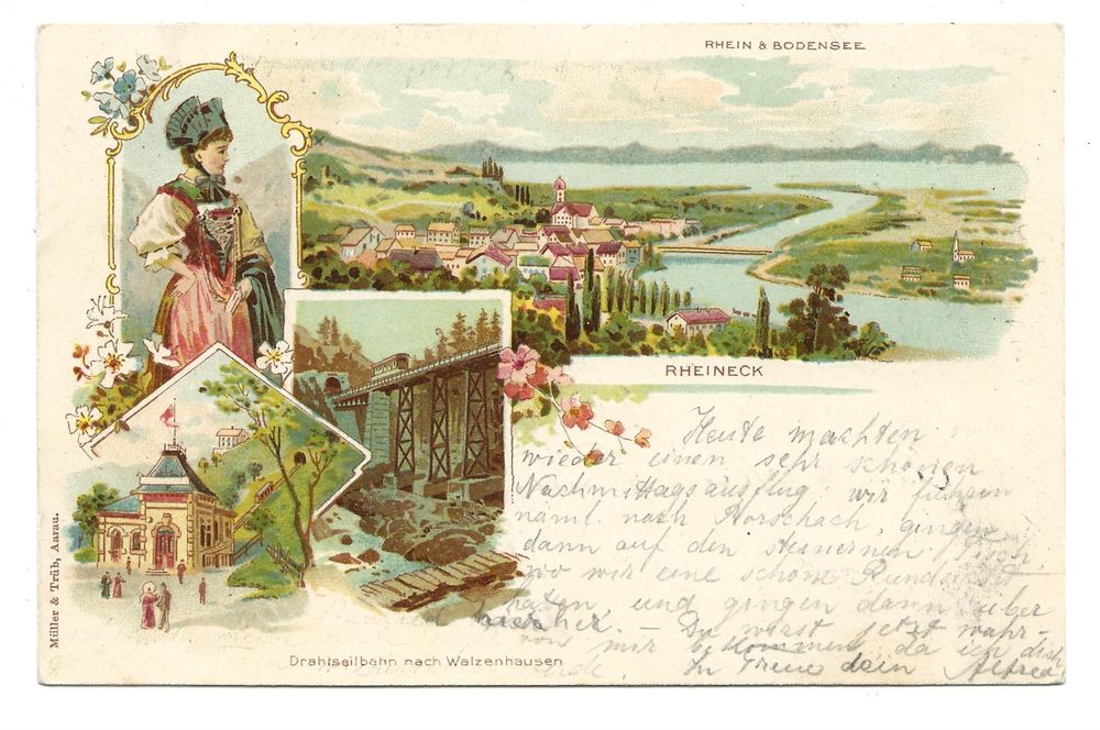 Rheineck (SG) Drahtseilbahn nach Walzenhausen - LItho - 1897 (Gebraucht) in Engelburg für CHF 17 ...