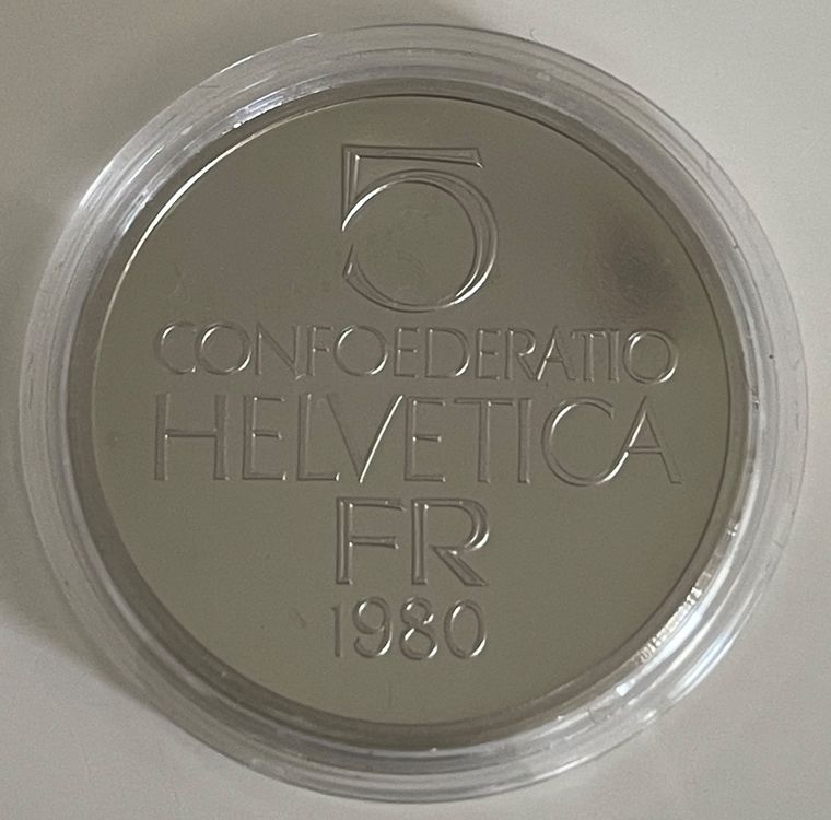 Silbermünze 5 Franken 1980 Ferdinand Hodler PP (Gebraucht) in Duebendorf für CHF 7 – mit ...