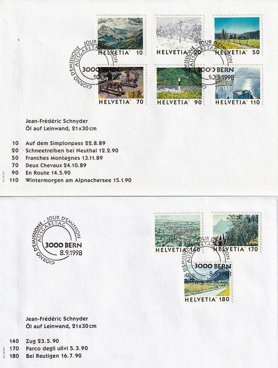 1998 Serie Bilder der Schweiz auf 2 FDC (Gebraucht) in Arlesheim für CHF 3.5 – mit Lieferung auf ...