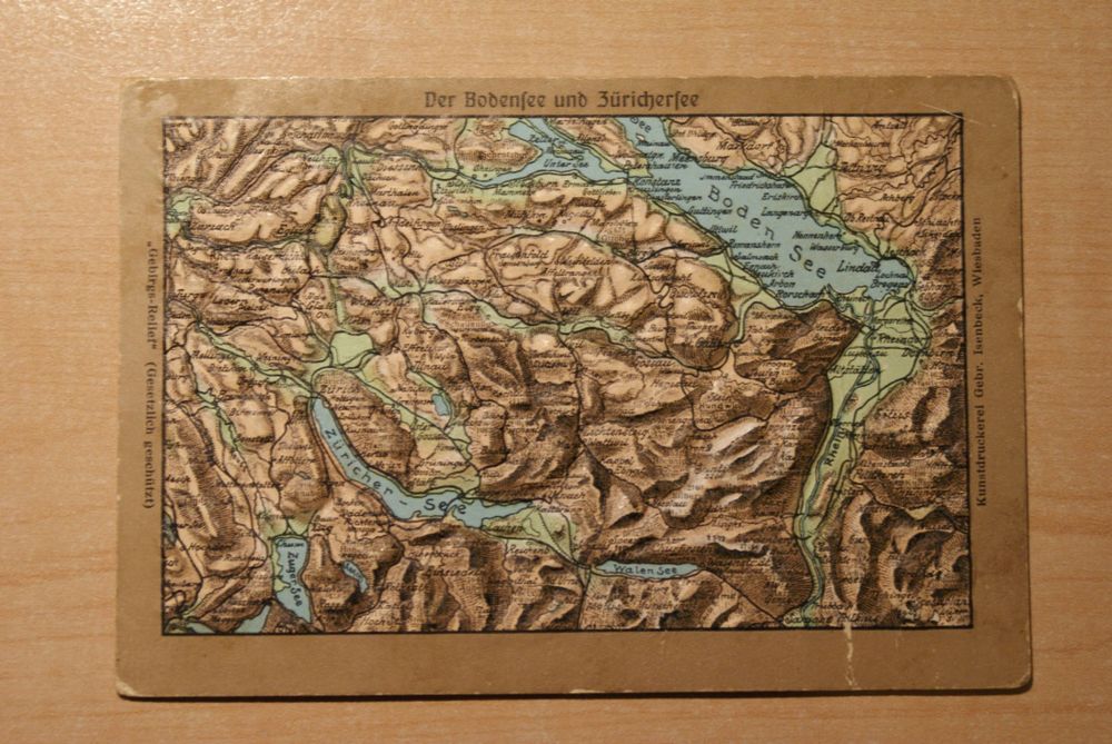 AK Bodensee und Zürichsee, Reliefkarte, Kunstdruckerei (Gebraucht) in ...