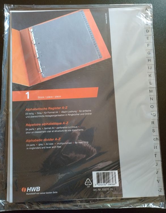 Ordner-Register Alphabet A - Z (Neu und originalverpackt) in Arth für ...