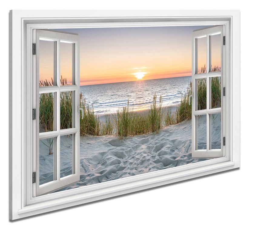 Leinwandbild 120x80cm Wandbild Fensterblick 3D effekt Meer | Kaufen auf Ricardo