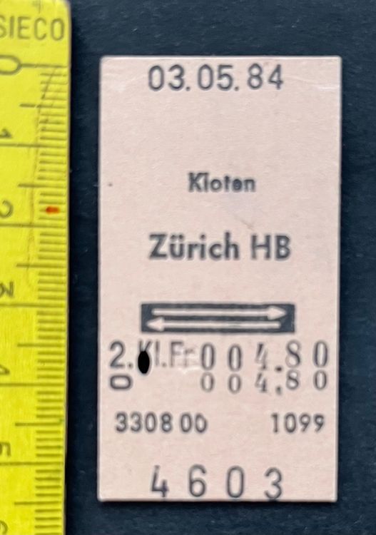 Kloten Zürich HB/ Billett 1984 (Gebraucht) in Wabern für CHF 1.5 – mit Lieferung auf Ricardo kaufen