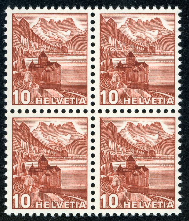 FWM Viererblock **: 257, Landschaftsbilder Chillon, 1942 (Neu (gemäss Beschreibung)) in Goldswil ...