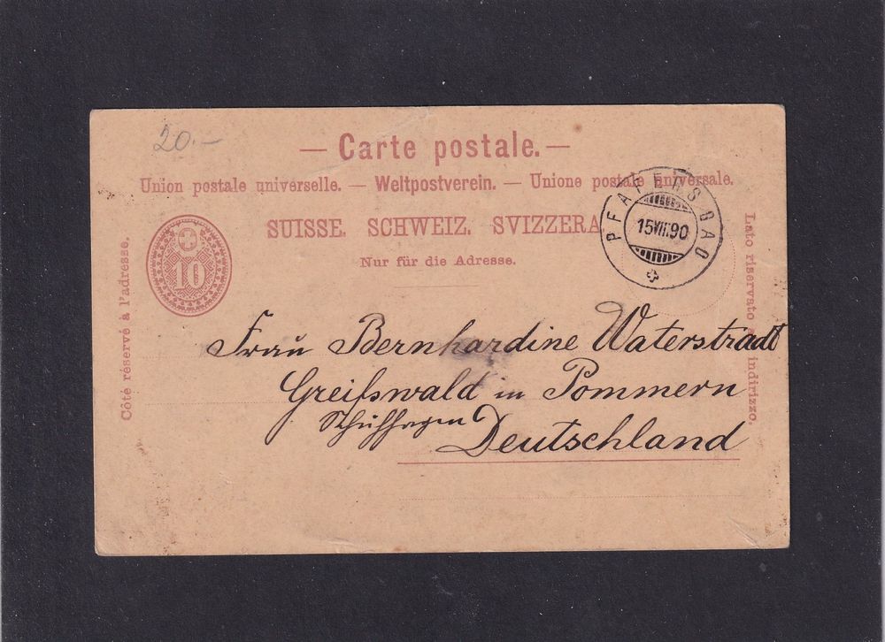 Carte postale UPU - 1890 / Pfäfers | Kaufen auf Ricardo