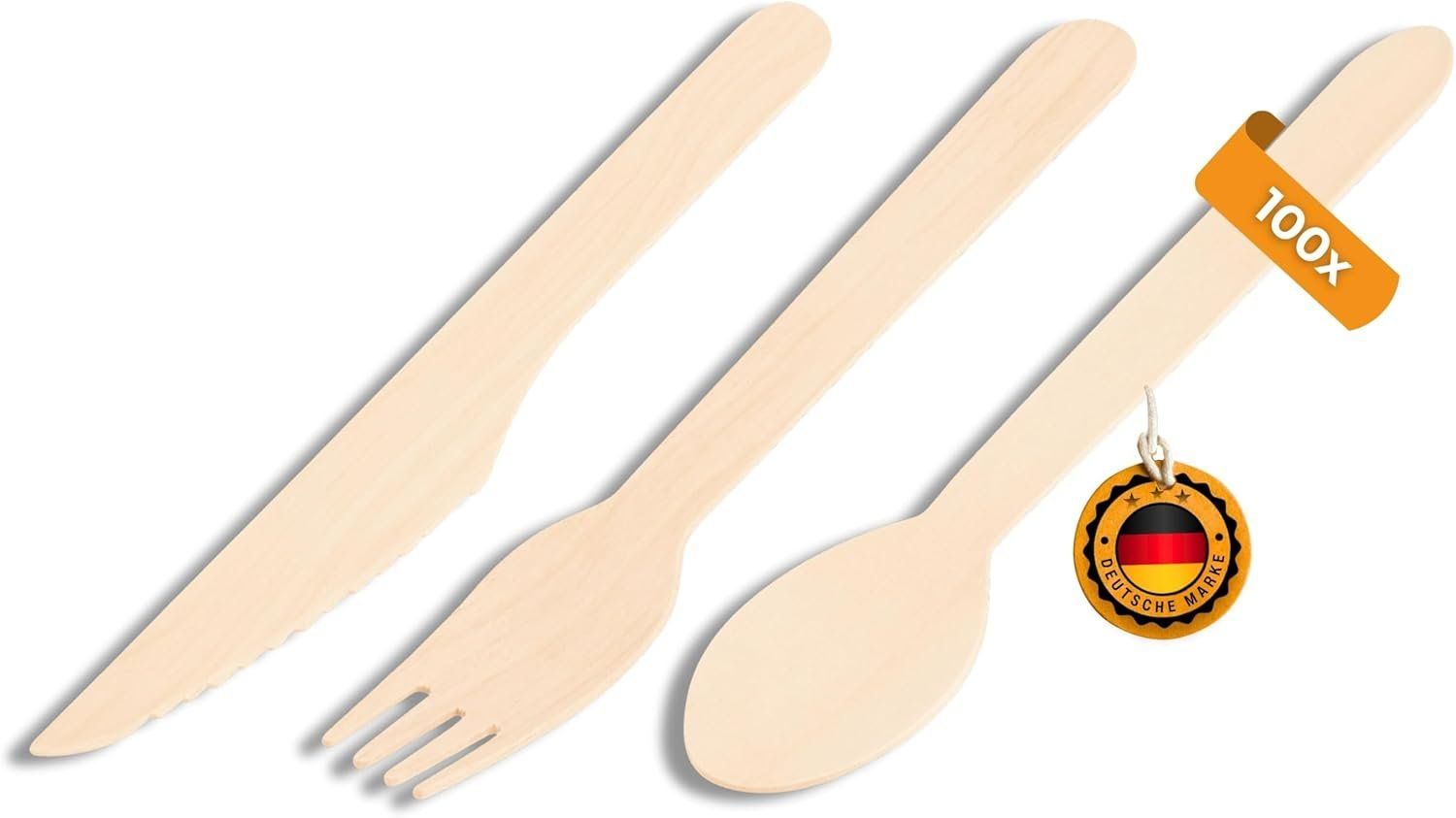 Holzbesteck Set 300-teilig – 100 Gabel/Löffel/Messer (Neu und ...