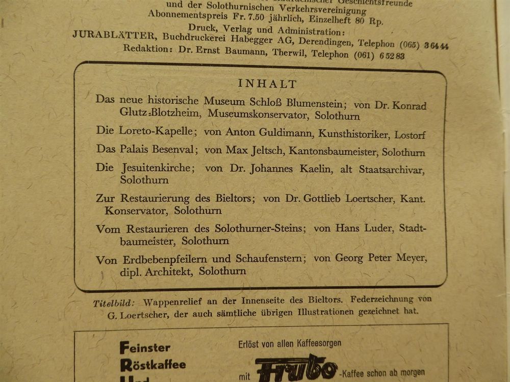 Solothurner Stein und Restaurierung des Bieltors,1952 | Kaufen auf Ricardo