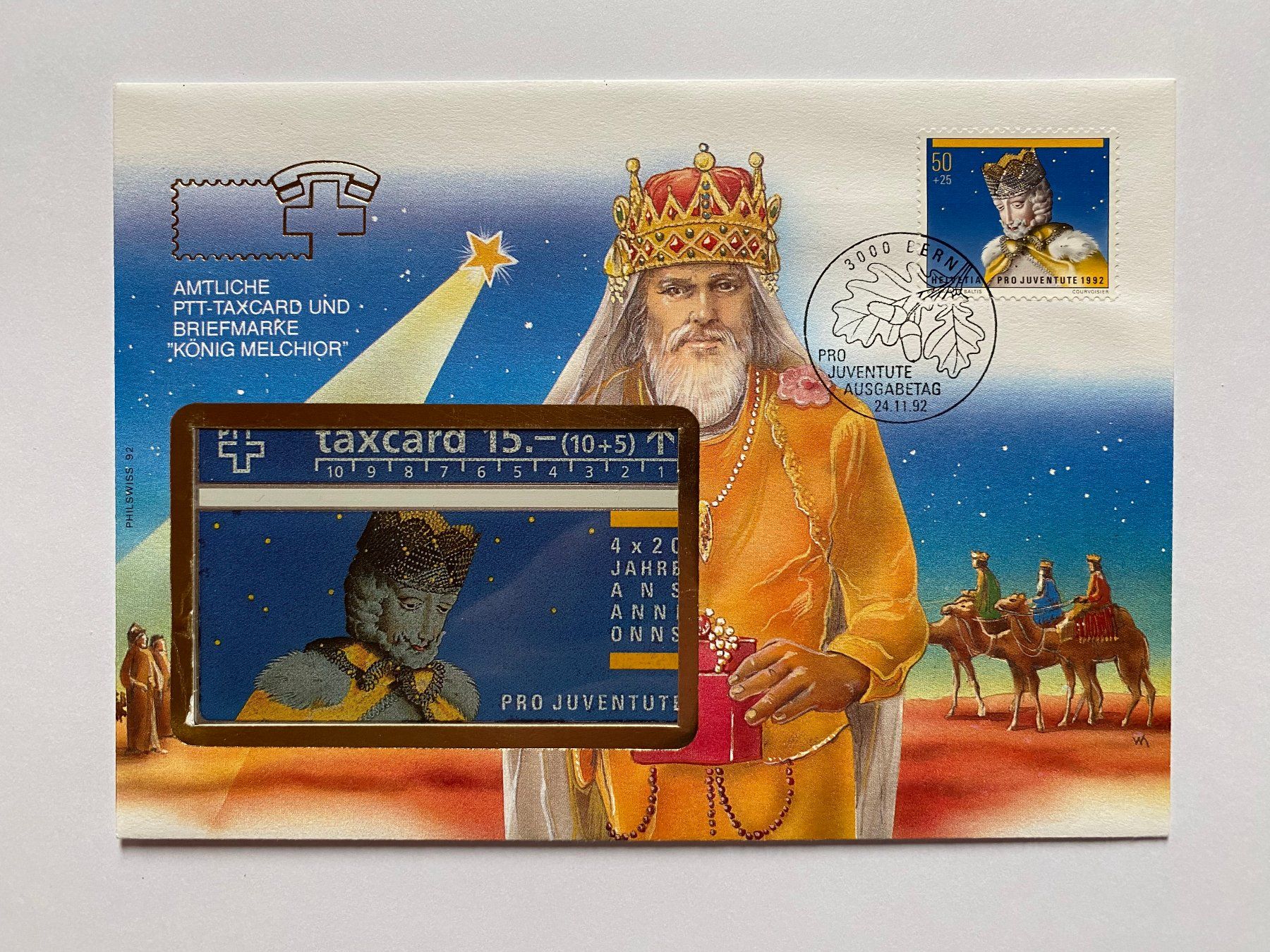 FDC Amtliche PTT-Briefmarke und Taxcard König Melchior 1992 (Neu ...