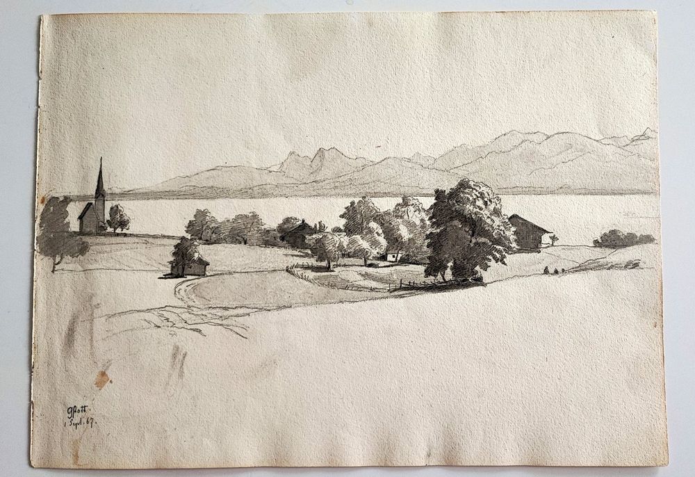 Idyllische Seelandschaft, Bleistiftzeichnung, Sign. dat. | Kaufen auf Ricardo