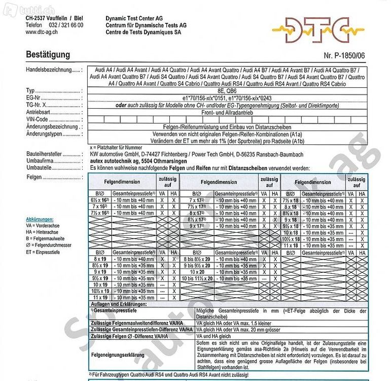 DTC Gutachten Audi A4, S4, RS4 - B6 B7 B8E, QB6 (Neu (gemäss ...