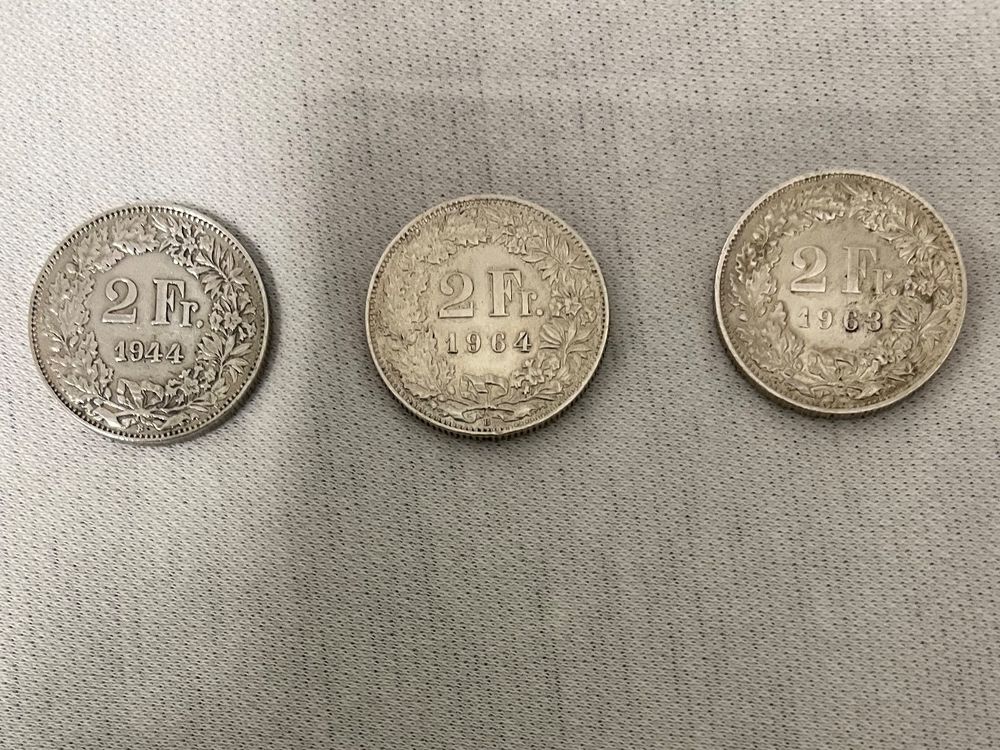 3 Silbermünzen 2 Franken Helvetia 1944 1963 1964 Schweiz | Kaufen auf Ricardo