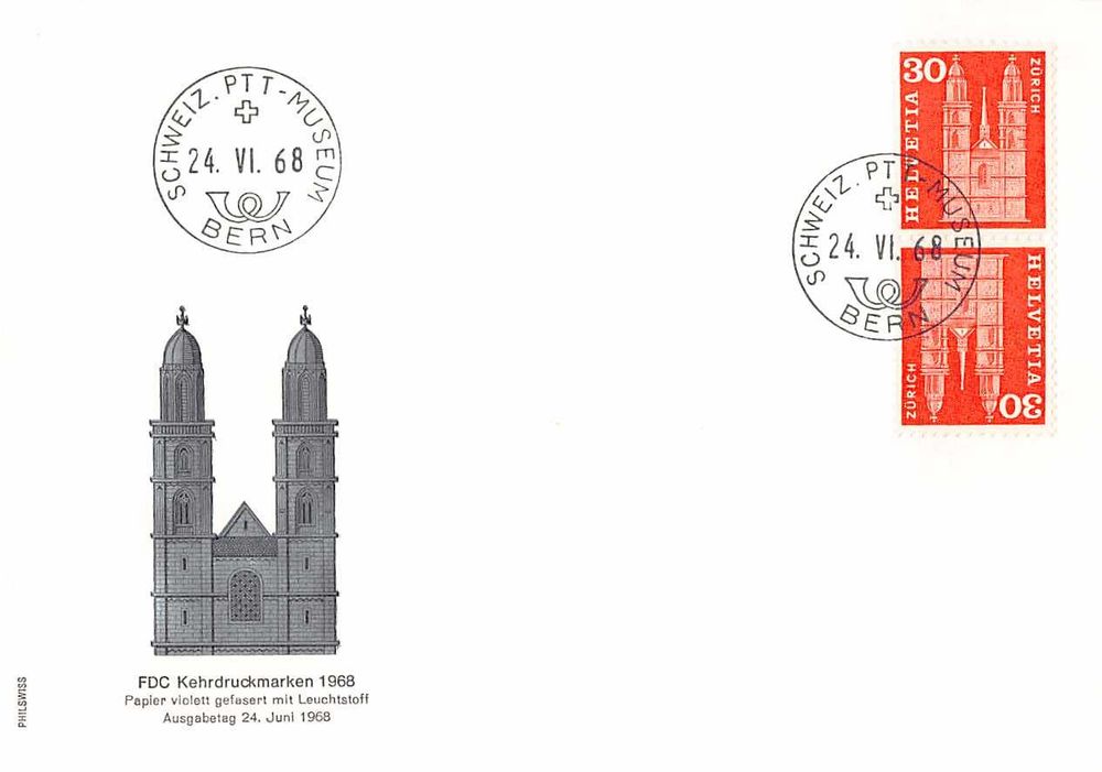 FDC KEHRDRUCK mit ET-O BERN 24.6.1968 - LEUCHTSTOFF (Gebraucht) in Lufingen für CHF 2.5 – mit ...
