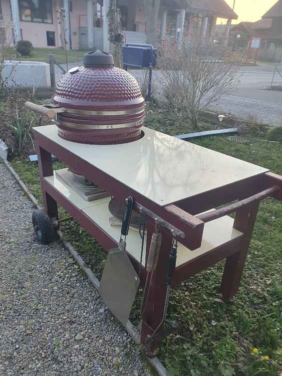 Kamado Grill 21" mit Rollwagen, Pizzastein, Abdeckung, Zub. (Gebraucht ...