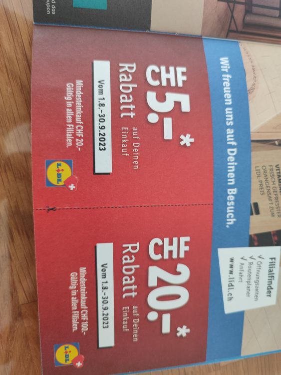 Lidl Rabatt 20 CHF und 5 CHF | Kaufen auf Ricardo