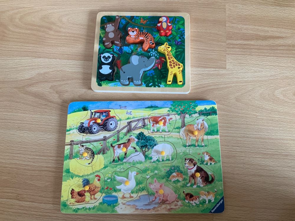 2 Kinderpuzzle für Kleinkinder aus Holz, Tiermotive | Kaufen auf Ricardo