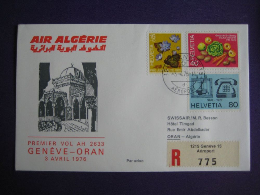 Erstflugbrief Genève-ORAN 3.4.1976 (Gebraucht) in Wangs für CHF 1 – mit Lieferung auf Ricardo kaufen