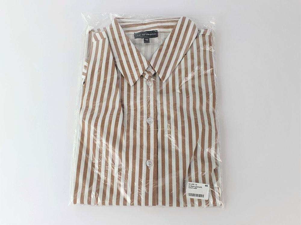LUIGI GHISELLI Bluse Gestreift Camel-Weiss Gr.46 (Neu und ...
