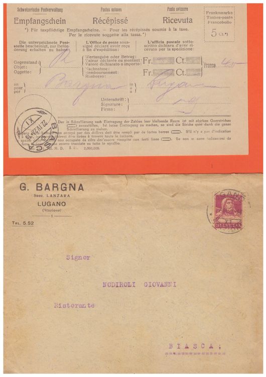 1929 LUGANO - LETTERA LOGO PUBBLICITARIO G. BARGNA LANZARA- | Kaufen ...