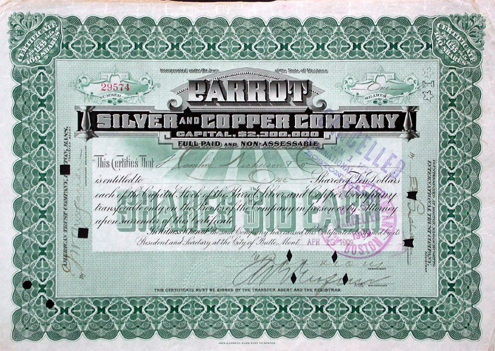 Parrot Silver and Copper Company - 1908 | Kaufen auf Ricardo