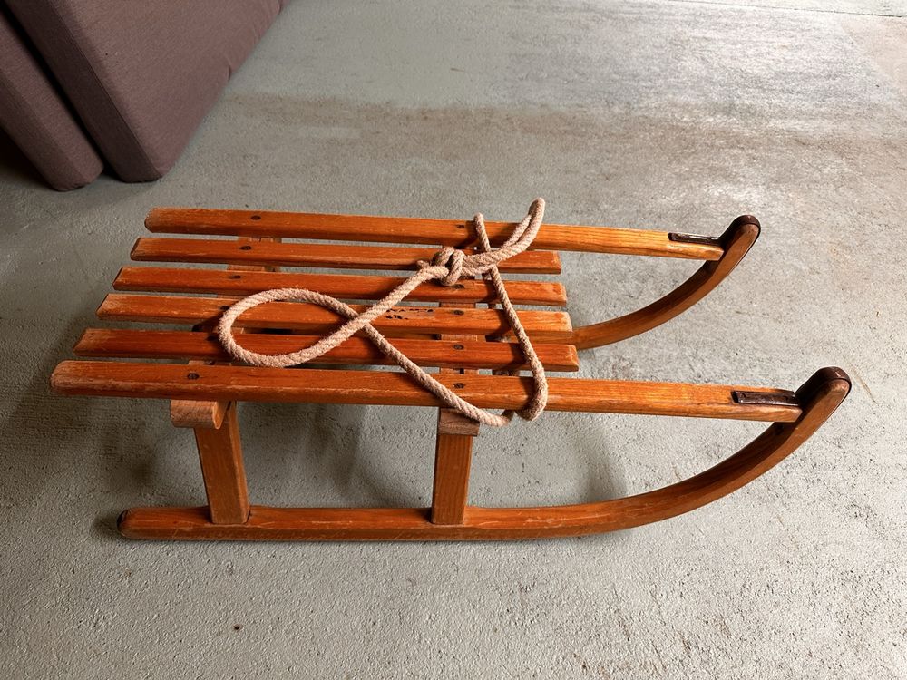 Holzschlitten Davos Schlittler Wintersport Retro Vintage Nos (Gebraucht ...