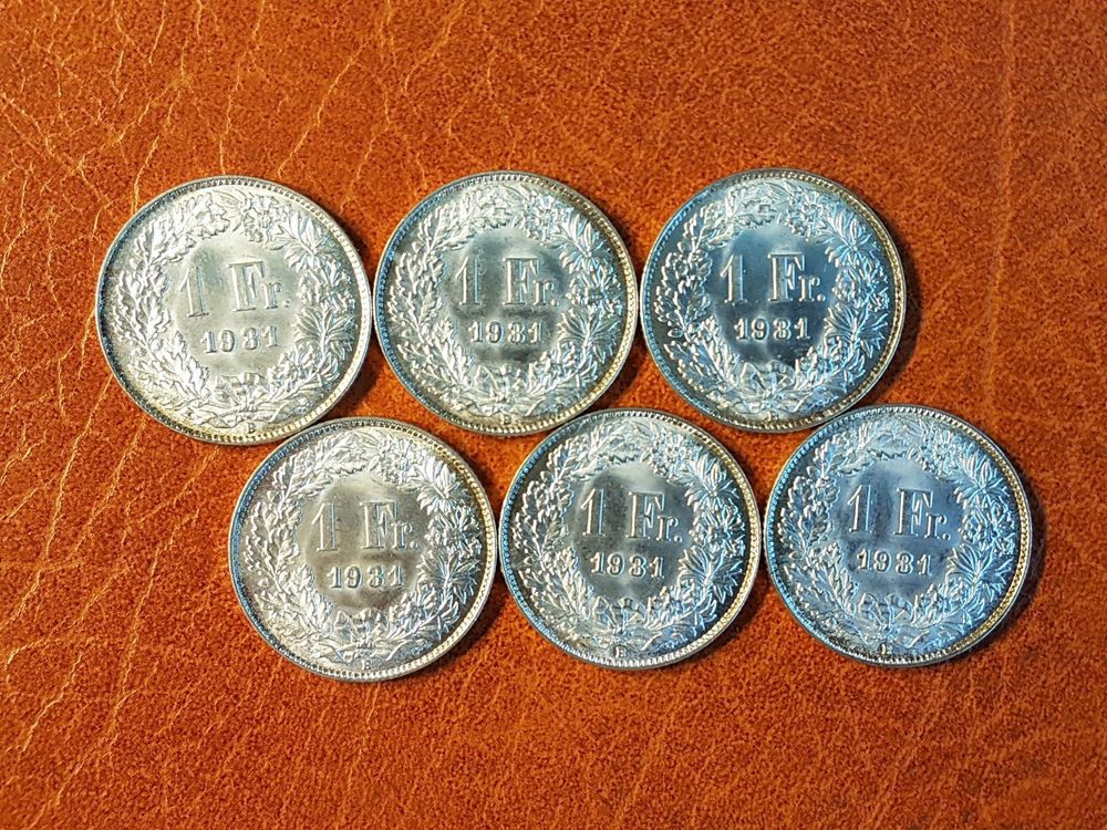 1 Franken 1931 Silber kaum zirkuliert / 6 Stück (Neu (gemäss Beschreibung)) in Langendorf für ...