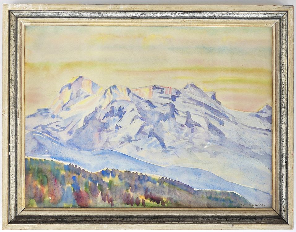 Aquarell Berglandschaft 1934 - unleserlich signiert! | Kaufen auf Ricardo