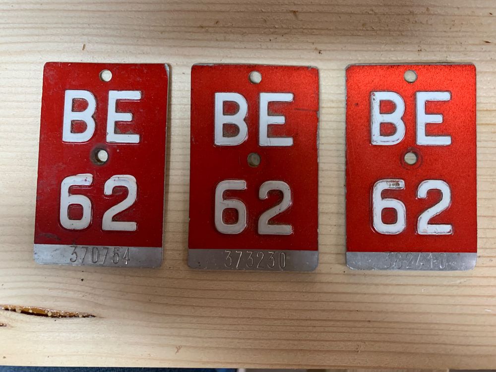 Velonummer Fahrradschild BE 62 (Gebraucht) in Rüegsau für CHF 20 – mit ...