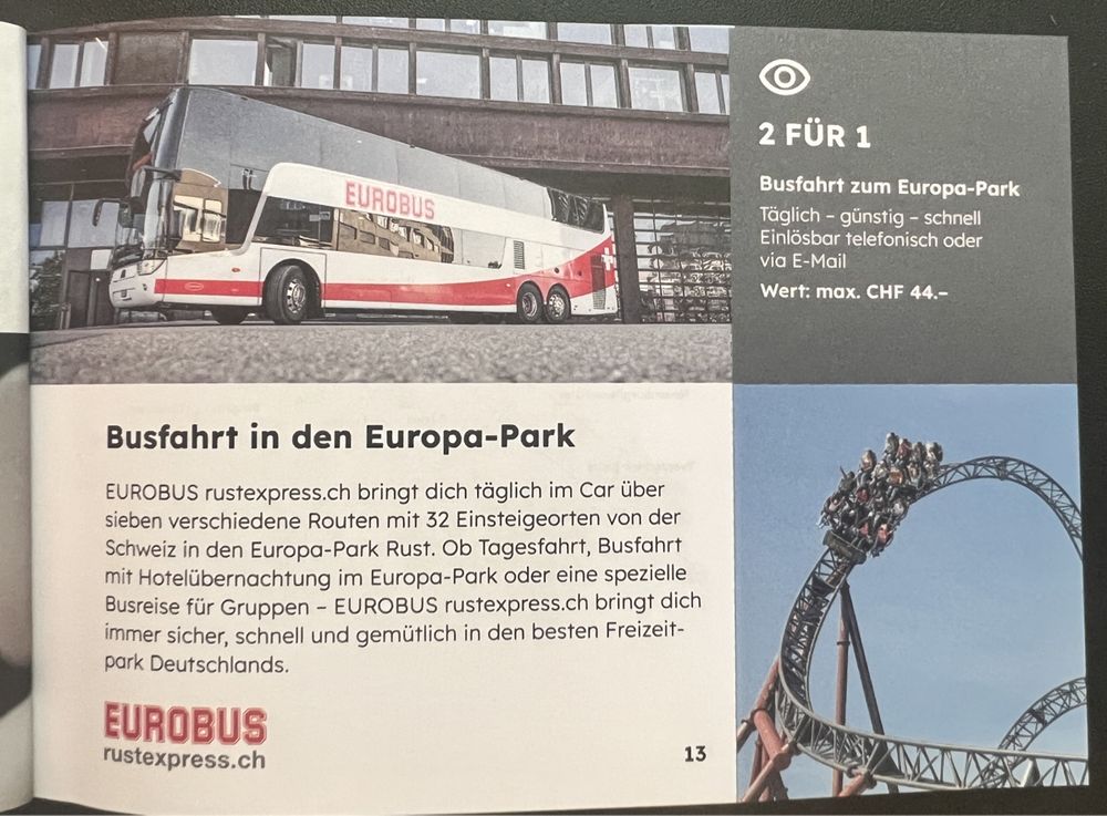 2 für 1 Gutschein Bus Trip nach Europa-Park (Neu und originalverpackt) in Zürich für CHF 2 – mit ...