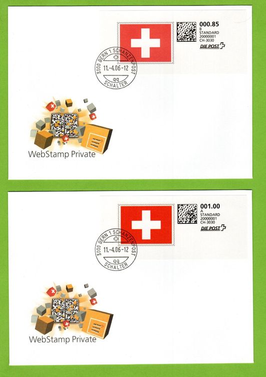 2006 WEBSTAMP PRIVATE 1. Tag 2 Belege SBK 60.-- (Gebraucht) in Stein am ...