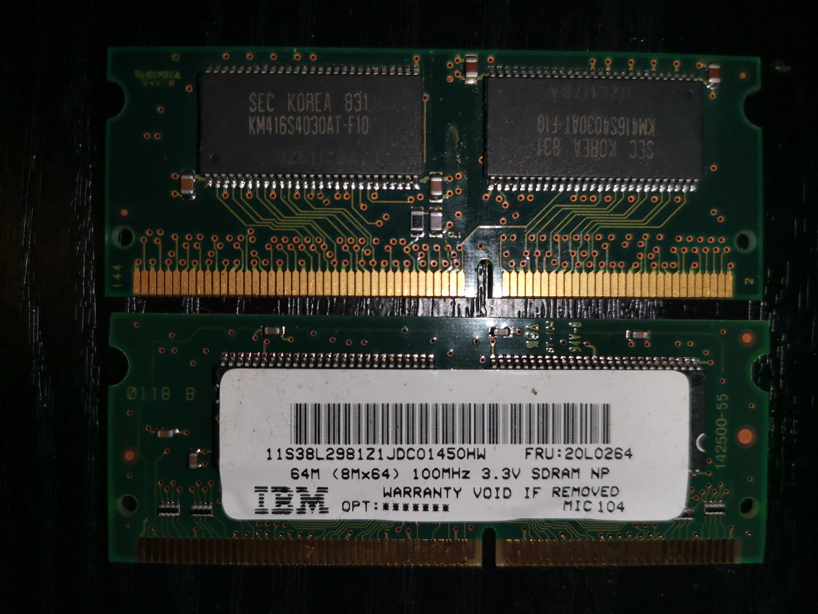 IBM/Micron und SEC RAM PC100 100MHz 3.3V SDRAM (zwei Module) (Gebraucht ...