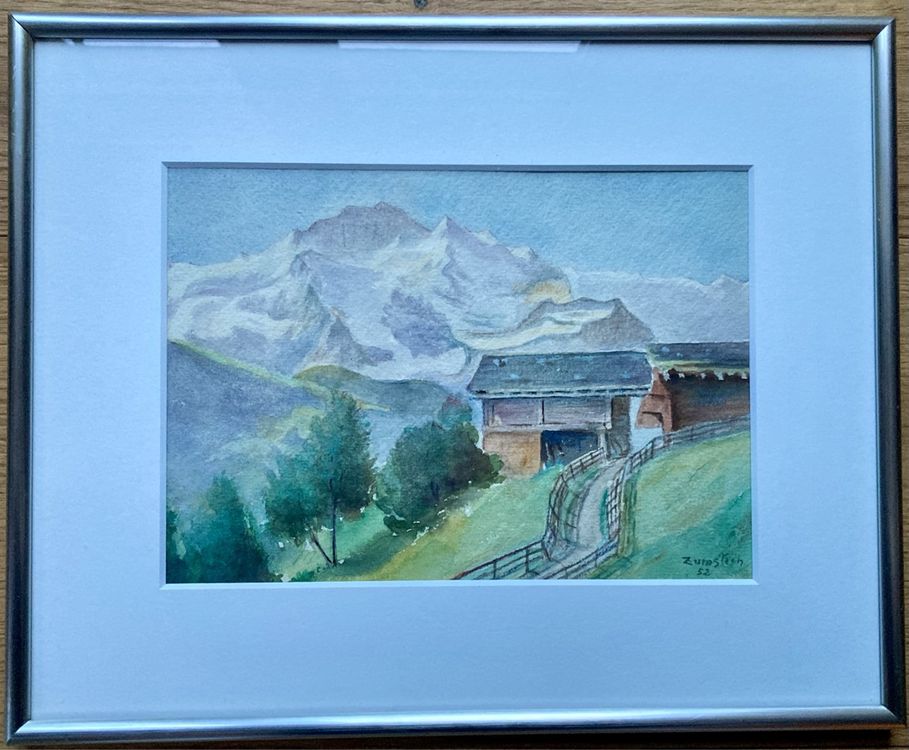 Original Aquarell Jungfrau-Massiv signiert Zumstein 31x25cm (Neu (gemäss Beschreibung)) in Vaduz ...