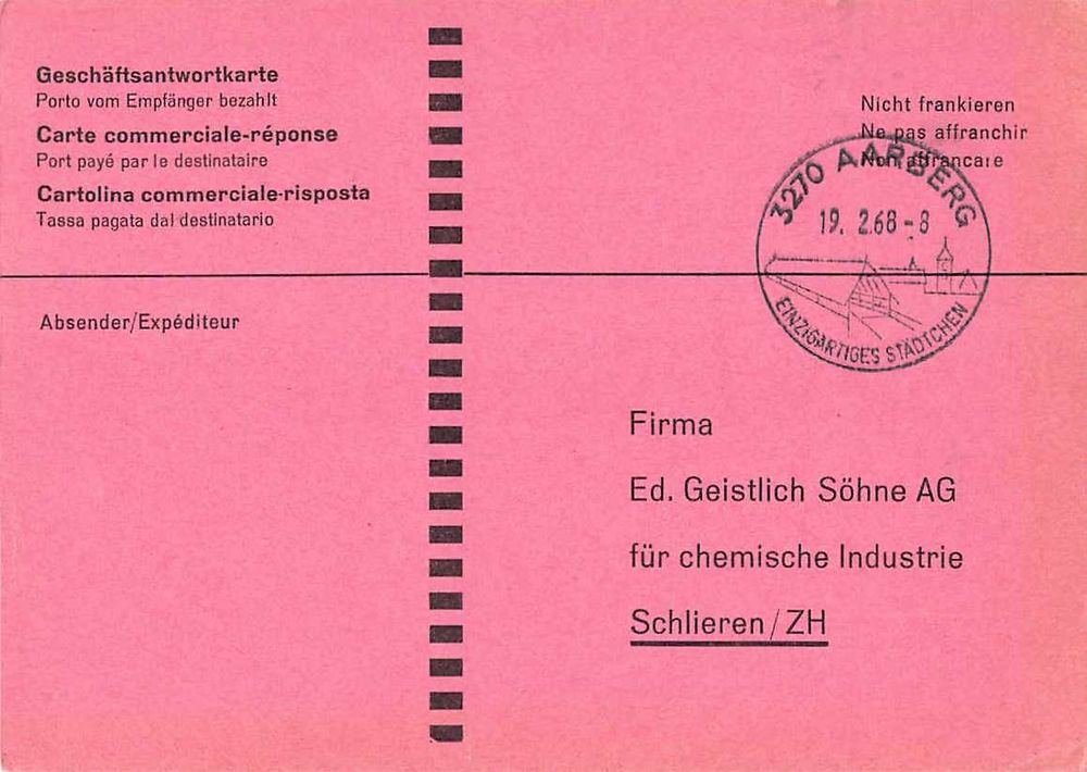 Ältere Postkarte mit Werbestempel AARBERG, ab 1.-- (Gebraucht) in ...