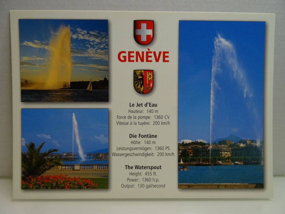 Genf Schweiz Postkarte Jet d'Eau Wasserfontäne Souvenir neu (Gebraucht ...