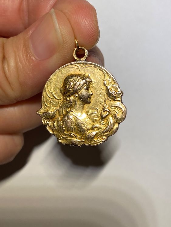 Jugendstil Frau FIX Gold gefüllter Anhänger Dropsy um 1900 (Gebraucht ...