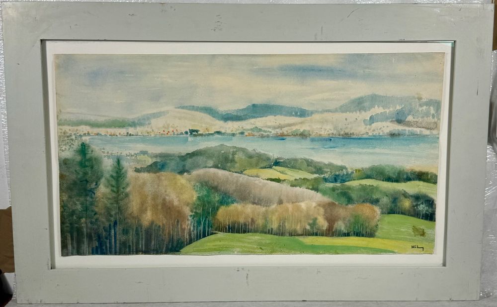 Grosse Landschaft Aquarell mit See Ansicht unleserlich Sig. | Kaufen auf Ricardo