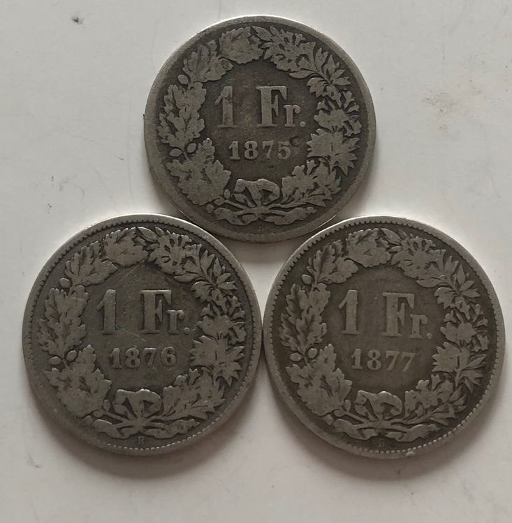 Pièces de 1 franc 1875-1876-1877 (Gebraucht) in Payerne für CHF 9 – mit Lieferung auf Ricardo kaufen
